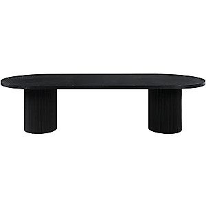 Meridian Furniture 725Black-T Belinda Collection Mid-Century Modern Solid Wood Black Oak Veneer Dining Table, Oval Design, Fluted Bases, 2 Leaves Included, 90"/106.5"/123" W x 47.5" D x 31" H, Black
