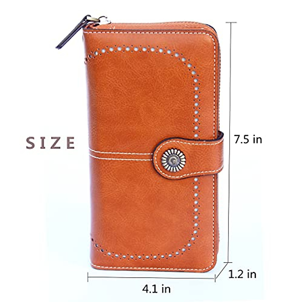 Mokoze Womens PU Leather Wallet Large Capacity Bifold Compact Credit Card Case Purse for Women with ID Window Zipper Pocket Leather Wallets Orange