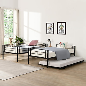 UOCFYK Twin Over Twin Metal Bunk Bed with Trundle,Twin Metal Bed Frame with 2 Ladder and Guardrails&Convertible Bunkbeds for Boys/Girls,Space Saving Design,No Spring Box Required,Black