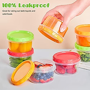 Zezzxu 12 Pack 8 oz Small Plastic Containers with Screw on Lids, Reusable Deli Containers Stackable Food Storage Jars, Microwave & Freezer Safe (Red/Green/Yellow)