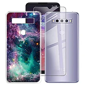 HHUAN Case + Screen Protector, for TCL 10 SE (6.52 inch) Tempered Glass Film and Transparent Soft Silicone TPU Bumper Shell, Shock Absorption Phone Protective Cover - WMA33