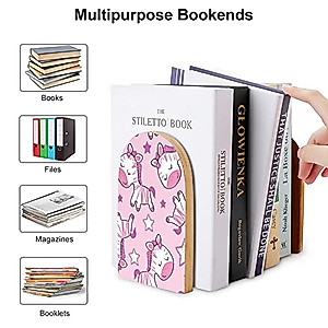 Pack of 2 Bookend Unicorns Pink Non-Slip Book Stand Wooden Bookshelf Books Holder for Home Desk Office Library