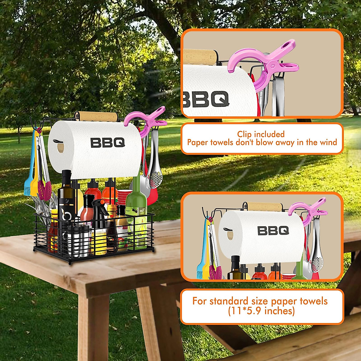 Concons Grill Caddy, BBQ Caddy for Outdoor Grill, Camping Essentials, Camping Accessories, Outdoor Kitchen BBQ Grill Accessories for Camper, Tailgate Essentials, Grilling Gifts for Men