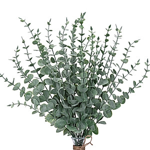CEWOR 24pcs Eucalyptus Stems Decor Artificial Eucalyptus Leaves Faux Greenery Branches for Wedding Centerpiece Flower Floral Arrangement Farmhouse Home Decoration
