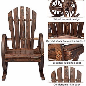 Kinsuite 2 PCS Fir Wooden Rocking Chair Set with Wheel Armrest, Outdoor Wagon Rocking Chairs for Garden, Lawn, Yard, Rustic Brown