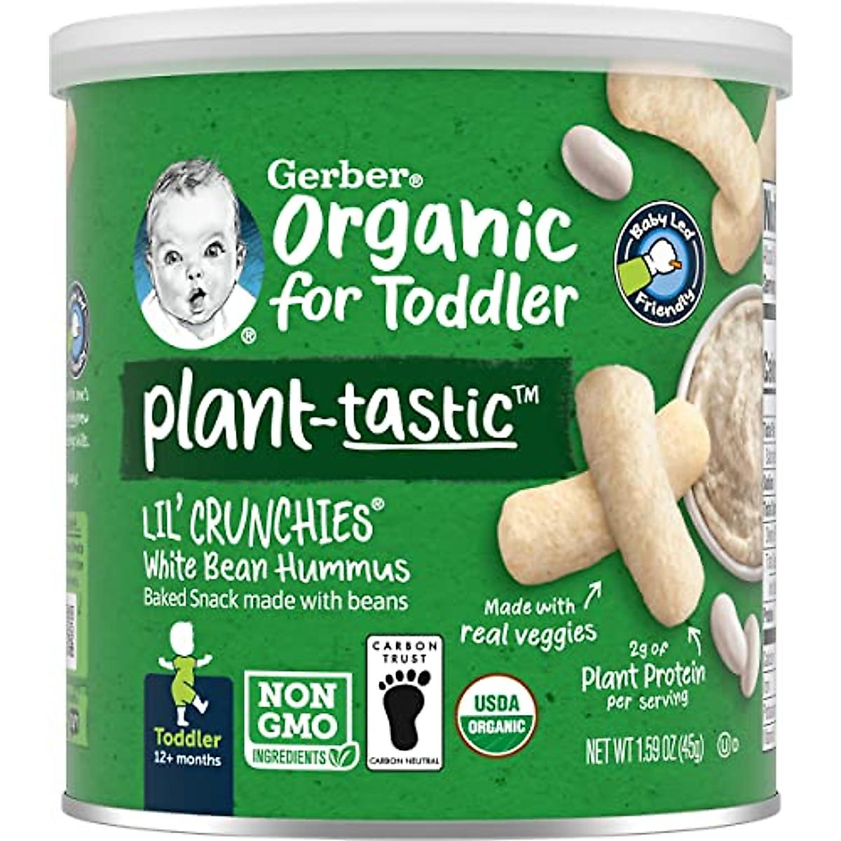 Gerber Snacks for Baby Organic Lil Crunchies, Plant-tastic, White Bean Hummus, 1.59 Ounce