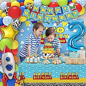 Miucat Two Infinity and Beyond Birthday Decorations Include Happy Birthday Banner Balloons Backdrop Film Balloon Cake Topper Tablecloth, 105 Pcs Toy Inspired Story 2nd Birthday Party Supplies