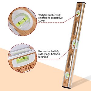 Bamboo Level, 24 Inch Level & Tool Solid Block Acrylic Vials, Resists Mortar Adhesion, for Masonry Application and General Leveling (Light)