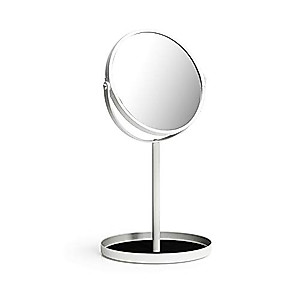 Ettori Makeup Mirror Dual Sided Vanity Mirror, 1X and 5X Magnification, 360 Swivel Round Mirror, No Light, White