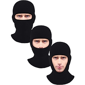 2 Pieces 1 Hole Ski Mask Knitted Face Cover Winter Balaclava Full Face Mask for Men Women Winter Outdoor Sports Black
