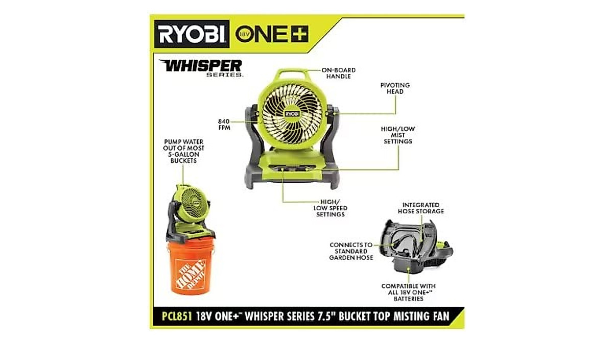 Ryobi ONE+ 18V Misting Fan Kit - Quieter & Efficient