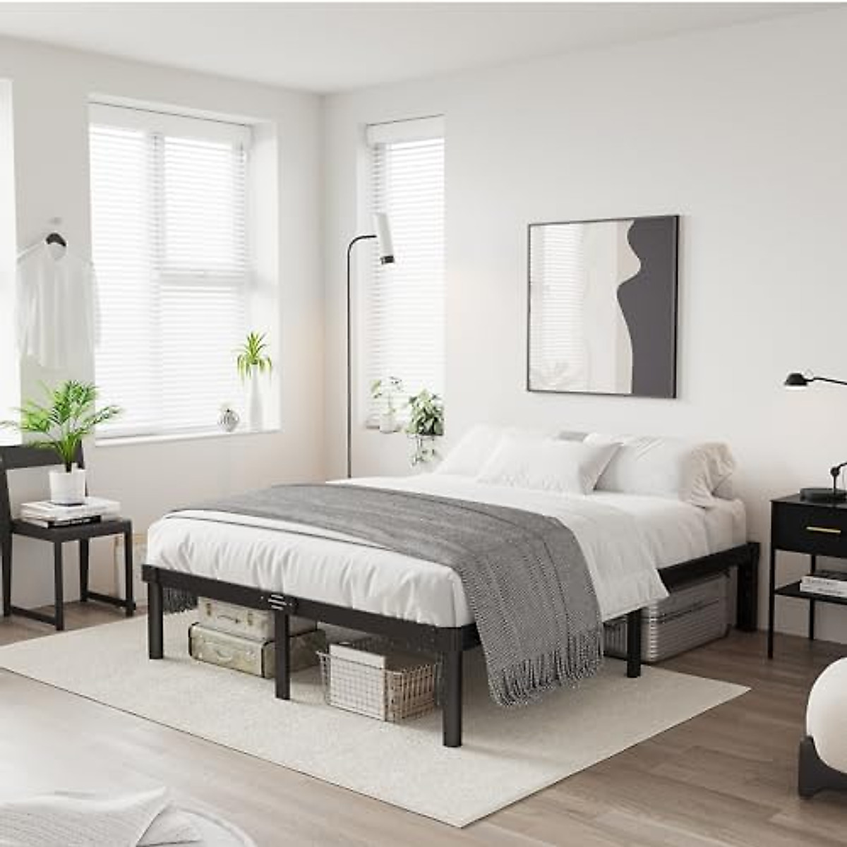 SunnyDaze 14 Inch High Platform California King Bed Frames No Box Spring Needed, Metal Cal King Bed Frame, Heavy Duty, Easy Assembly, Noise Free, Black