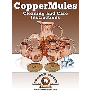 Copper Mules Moscow Mule PURE Copper Mug Handcrafted of 100% Pure THICK Copper - Straight Smooth Finish - RAW Copper Interior - Authentic and Strong Riveted Handle - Holds 16 ounces