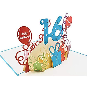 iGifts And Cards Happy 16th Birthday with Presents 3D Pop Up Greeting Card – Sweet Sixteen Granddaughter Gift, Awesome Unique 16 Grandson Present, Turning 16 Special Birthday Card For Son, Daughter