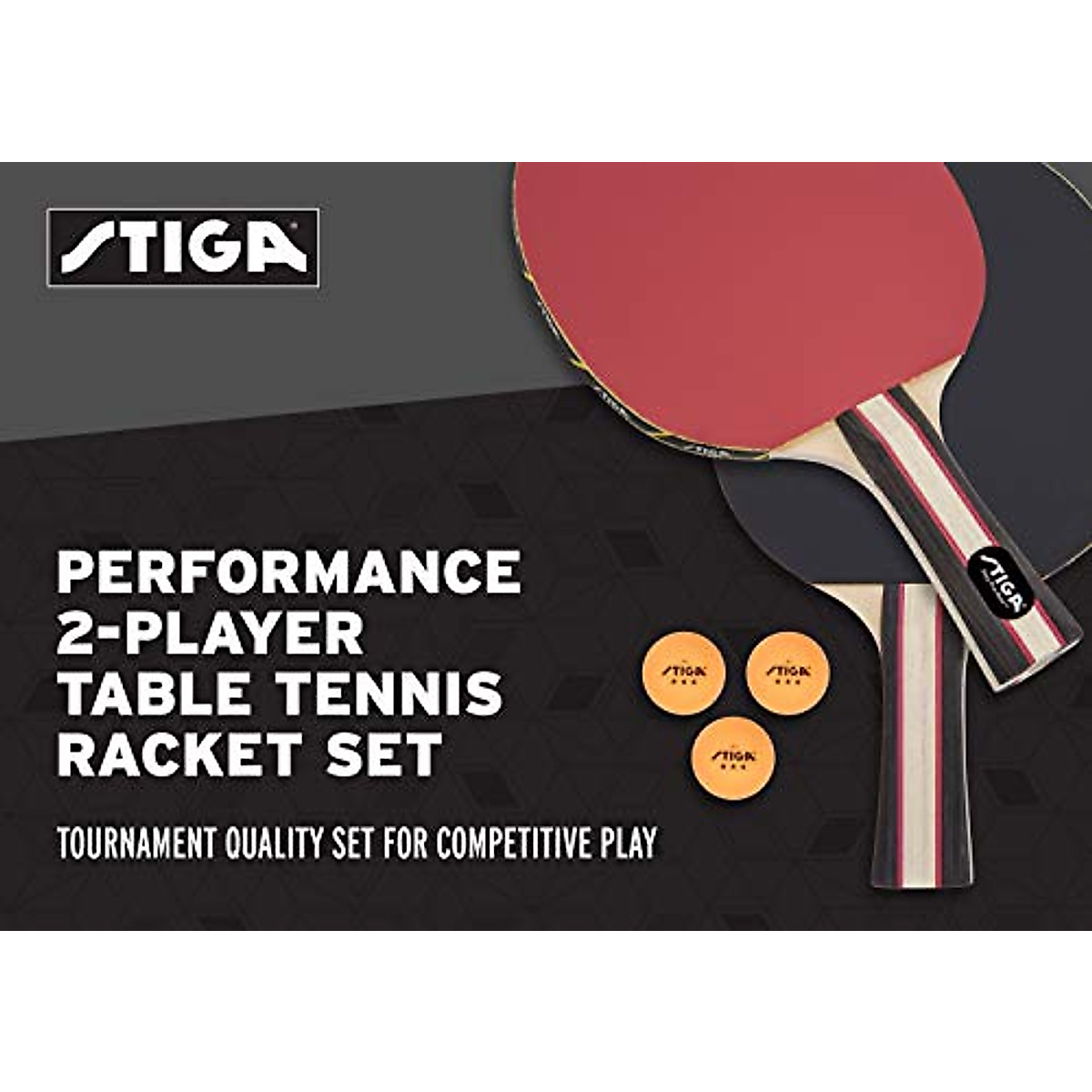 STIGA Performance 2 Player Ping Pong Set – 2 Table Tennis Rackets, 3 – 3 Star Orange Balls Included