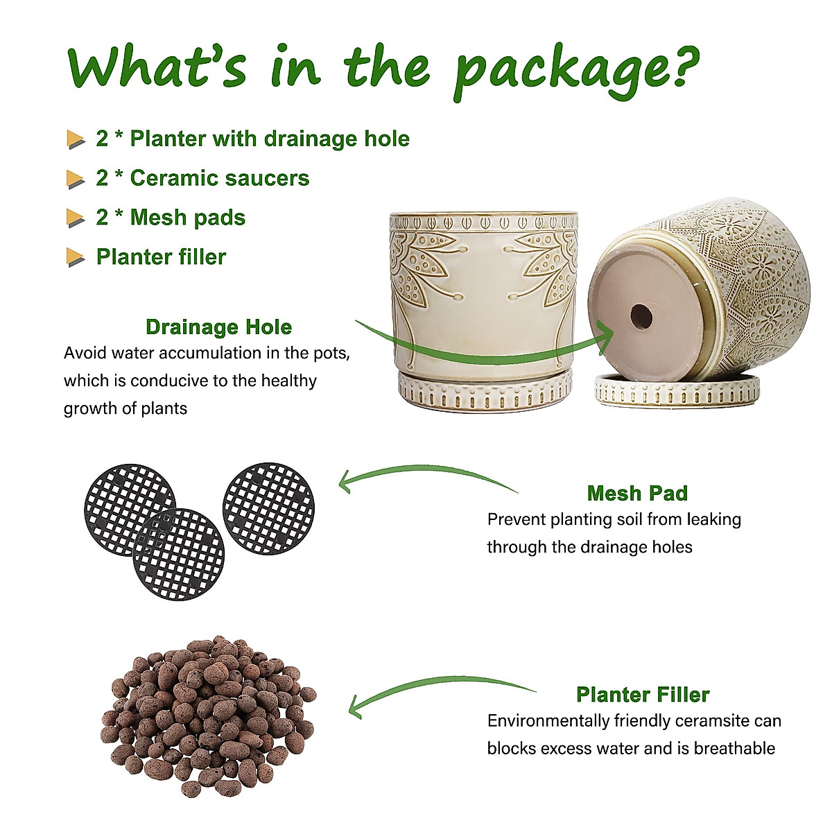 YFFSRJDJ 6 Inch Indoor Plant Pots with Drainage Holes and Saucers, Ceramic Planter for Plants, Flower Pot - Set of 2