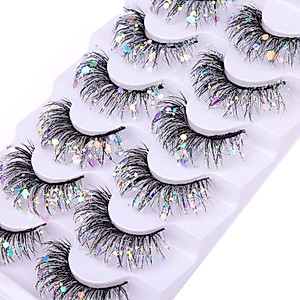wiwoseo False Eyelashes Christmas Shining Lashes Natural Volume Colorful Decorative Eyelashes Fluffy Wispy Faux Mink Lashes For Festival Shining in the Night for Christmas New Year Cosplay Party