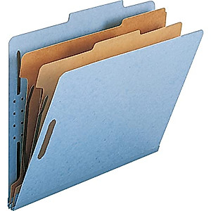 Smead 100% Recycled Pressboard Classification File Folder, 2 Dividers, 2" Expansion, Letter Size, Blue, 10 per Box (14021)