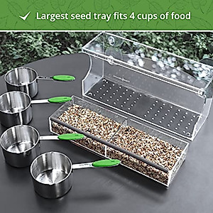 Window Bird Feeder with Strong Suction Cups - Innovative Anti-Yellowing Acrylic Technology - Extra Large 4 Cups Lock in Place Seed Tray