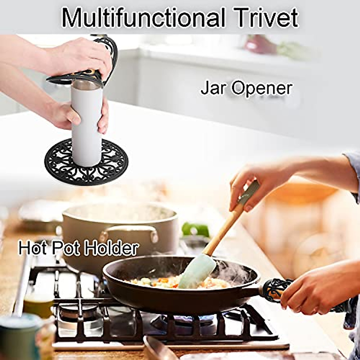 Trivets for Hot Dishes - NWFHTD Silicone Trivet Mat for Kitchen Counter - Hot Plates to Protect Table / Hot Pads for Countertops / Hot Pot Holder / Pads for Hot Pots & Pans - Set of 3, Black