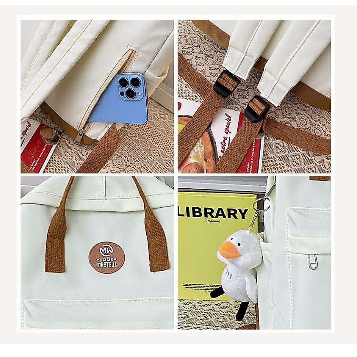 Splendrive Cute aesthetic backpack with cute duck accessories Christmas gift Outdoor Daypack (Green)