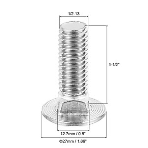 uxcell 1/2-13x1-1/2" Carriage Bolt Round Head Square Neck 304 Stainless Steel 5pcs