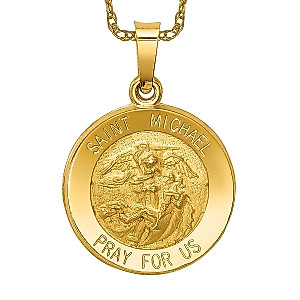 IceCarats 14K Yellow Gold Saint Michael Medal Protects Us Patron Archangel Guardian Angel Necklace Christian Religious Pendant Faith Charm 22mm x 15mm Only