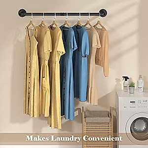 Industrial Pipe Clothes Rack 38.4", Wall Mounted Garment Rack Space-Saving Hanging Clothes Rack Detachable Black Iron Garment, Multi-Purpose Heavy Duty Clothing Hanging Rod for Closet Storage 2 Base