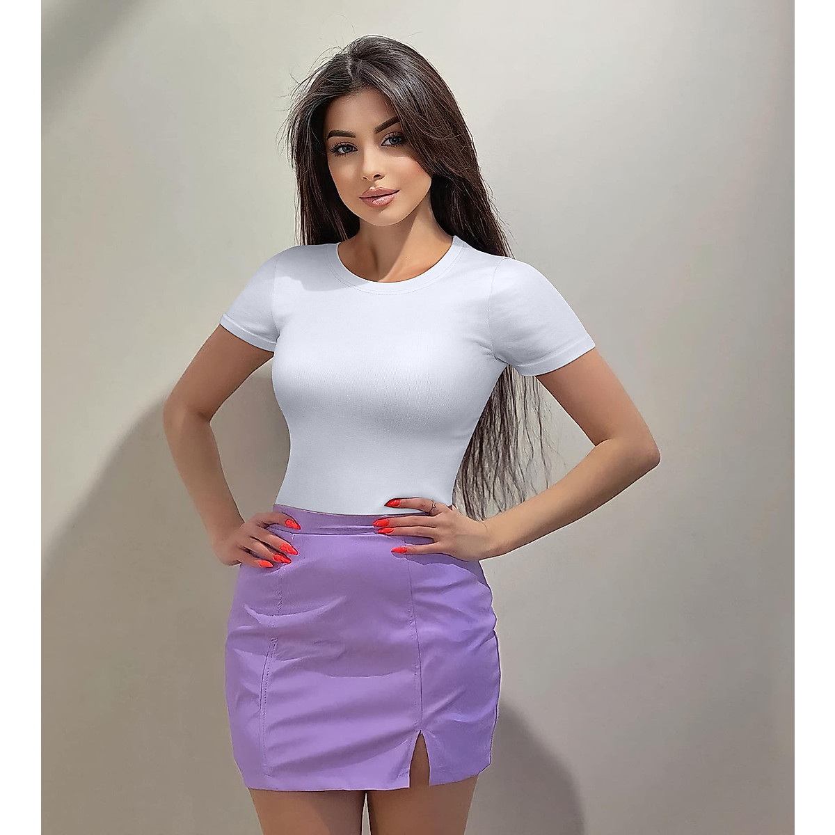 OQQ Women's 2 Piece Bodysuits Sexy Ribbed One Piece Short Sleeve Tops Bodysuits Black White