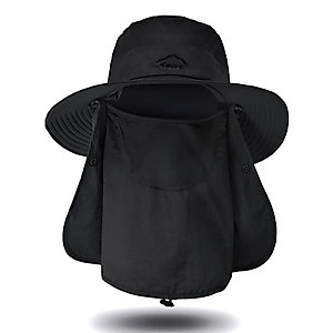 Fishing Hat for Men Sun Protection Hat with Removable Mesh Face Neck Flap Cover Windproof Strap for Men and Women Black
