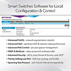 NETGEAR 26-Port PoE Gigabit Ethernet Smart Switch (GS724TP) - Managed, 24 x 1G, 24 x PoE+ @ 190W, 2 x 1G SFP, Optional Insight Cloud Management, Desktop or Rackmount, and Limited Lifetime Protection