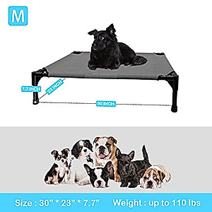 Elevated Dog Bed – Raised Dog Bed for Small Medium Dogs, Outdoor Dog Cot, Portable Pet Beds with No-Slip Feet, Washable & Breathable Mesh, Grey