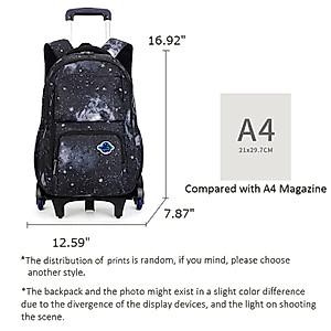 GLOOMALL Starry Sky Kids Trolley Rolling Backpack Primary School Bookbag with Wheels Travel Luggage (Black White Starry Sky)