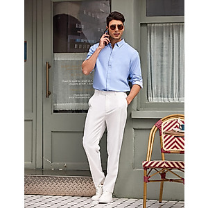 COOFANDY Mens Dress Pants Slim Fit Stretch Formal Pants Wrinkle Free Expandable Waist Suit Pants White