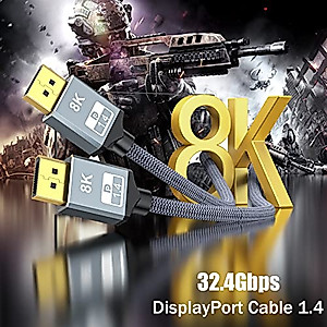 UVOOI 8K DisplayPort Cable 1.4, Display Port to Display Port Cable 6FT (8K@60Hz, 4K@144Hz, 2K@165Hz, 1080P), HDCP 2.2, 32.4Gbps, HDR10 DP to DP Cord for Gaming Monitor, Graphics, PC