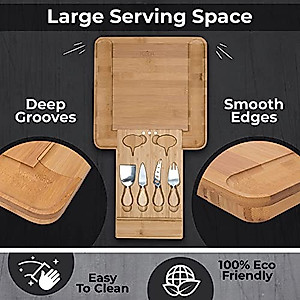 ECOEXL Cheese Board Charcuterie Board Set - Bamboo Serving Platter & Cutting Knives Unique Gift Idea for Him & Her Housewarming, Bridal Shower, Anniversary, Wedding, New House & Couple