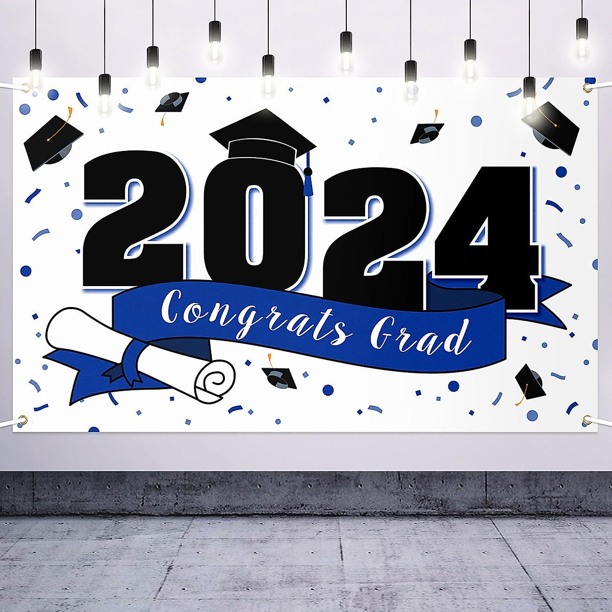 LASKYER 2024 Congrats Grad Graduation Party Decorations - Class of 2024 Large Hanging Photoprop Backdrop Banner,2024 Gard Sign Decorations - Blue.