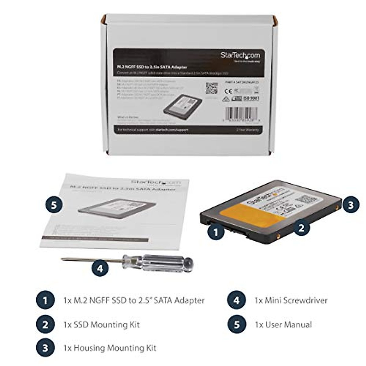 StarTech.com M.2 (NGFF) SSD to 2.5in SATA III Adapter - Up to 6 Gbps - M.2 SSD Converter to SATA with Protective Housing, TAA (SAT2M2NGFF25)