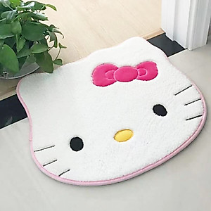 Zayaxe Hello Kittie Cute Rug, Cartoon Rug, Soft Plush Rug, Bedside Round Rug for Bedroom or Living Room Decoration (White)