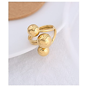 Fashion Ball Statement Ring for Women Girls Stainless Steel Layered 3 Round Balls Open Wrap Finger Rings Comfort Fit Geometric Unique Christmas Birthday Party Jewelry Gift Size 7-8 (Gold)