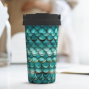 WANGZHAO Mermaid Teal Fish Scale Print Double Wall Stainless Steel Vacuum Insulated Tumbler Cup Home Thermal Cup
