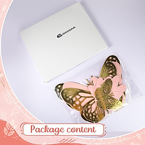 Geosar 20 Pcs 3D Large Butterfly Party Decoration 2 Layer Giant Paper Butterfly Stickers Big Butterfly Wall Decoration Set Large Butterfly for Birthday Baby Shower Nursery (Gold,Pink)