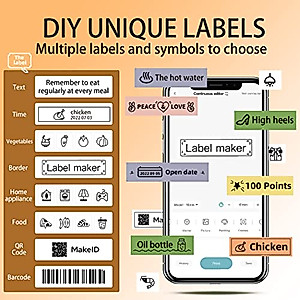 Makeid Label Maker Machine with 2 Tapes (1 White+ 1 Transparent) 3/5 inch or 16mm USB Rechargeable Thermal Label Printer for Android iOS Cute Fonts Emoji Stickers Fast and Easy, Beige