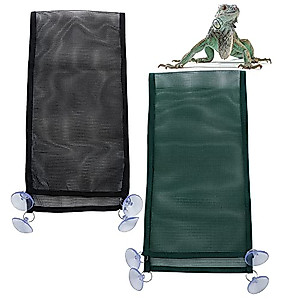 DQITJ 2 Pcs Reptile Hammock Chameleon with Suction Cup Snake Accessories Geckos Swing Climbing Net (Black and Green)