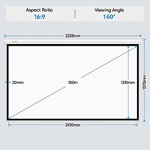 100'' HD Photon Projector Screen 16:9 - Auto-Locking Projection Screen for 4K 3D 1080P HD, ROCK4D Manual Projector Screen Pull Down for Home Cinema Theater Office Education Outdoor Indoor Movies