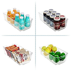 HERKKA Plastic Storage Organizer Container Bin with Dividers for Bathroom, Pantry, Kitchen Cabinet, Fridge, Office and Home Organization - 9 pack - 12.5 inch - Clear