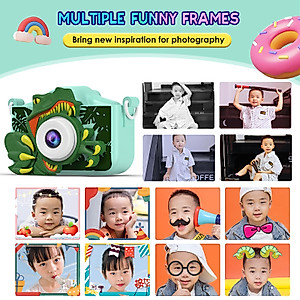 Dinosaur Camera for Kids with Cartoon Silicone Cover, Digital Mini Camera Toys for 3 4 5 6 7 8 9 10 11 12 Year Old Boys Girls Birthday Chirstmas Gifts Ideas - Personal Video Players (T-REX Green)