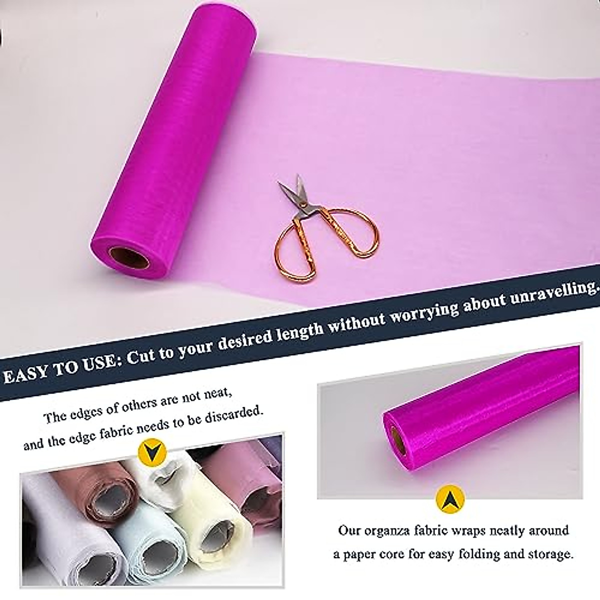 Fuchsia Organza Tulle Fabric Rolls, Crystal Organza 12" by 50 Yards (150 ft) Sheer Nylon Silky Shiny Netting Spool Bolt for DIY Craft Table Runner Wedding Baby Shower Party Decor (Fuchsia)