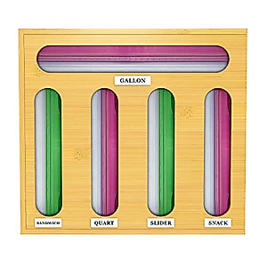 VenDotbi Bag Storage Organizer, Bamboo baggie organizer with Slider, Suitable for Kitchens and Countertop to Storage Gallon, Quart, Sandwich & Snack Bags and other Size Bag Organizer-Natural