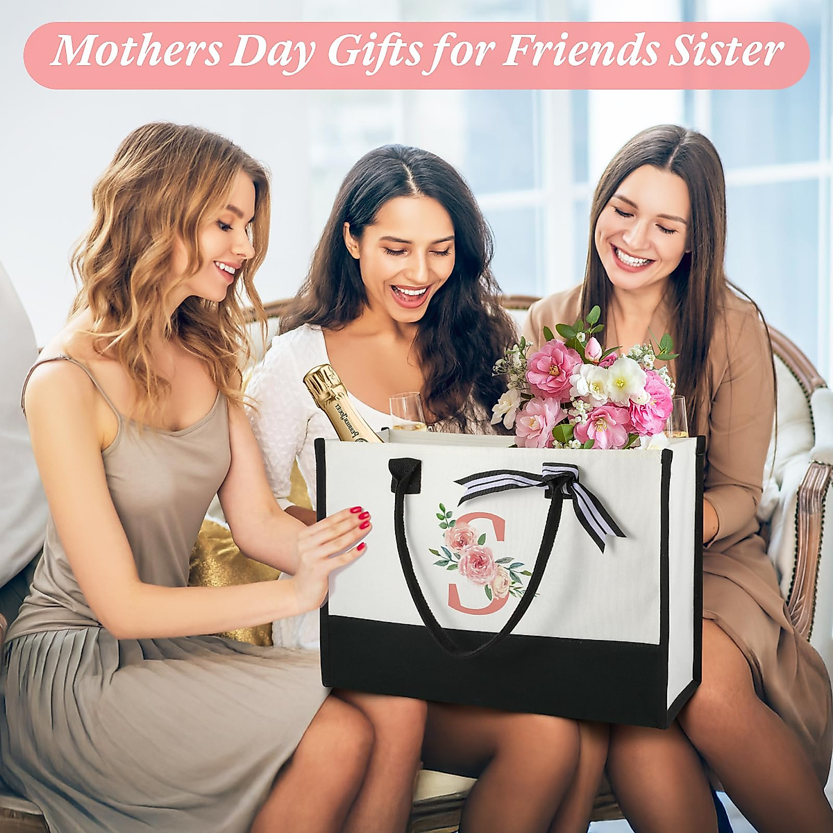 TRSODD Birthday Gifts for Women Mothers Day Gifts for Mom Wife Grandma Daughter Sister Teacher Appreciation Tote Bag and Makeup Bag Set B